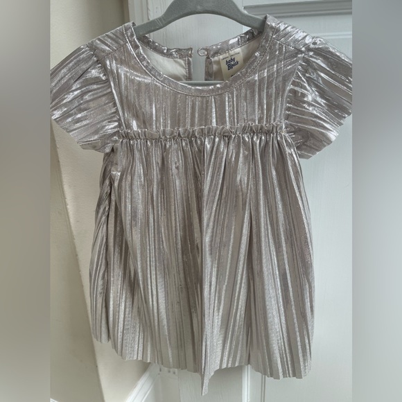 Dresses | Osh Kosh Bgosh By Carters 9 Month Metallic Silver Flutter Sleeve Pleated Dress | Poshmark